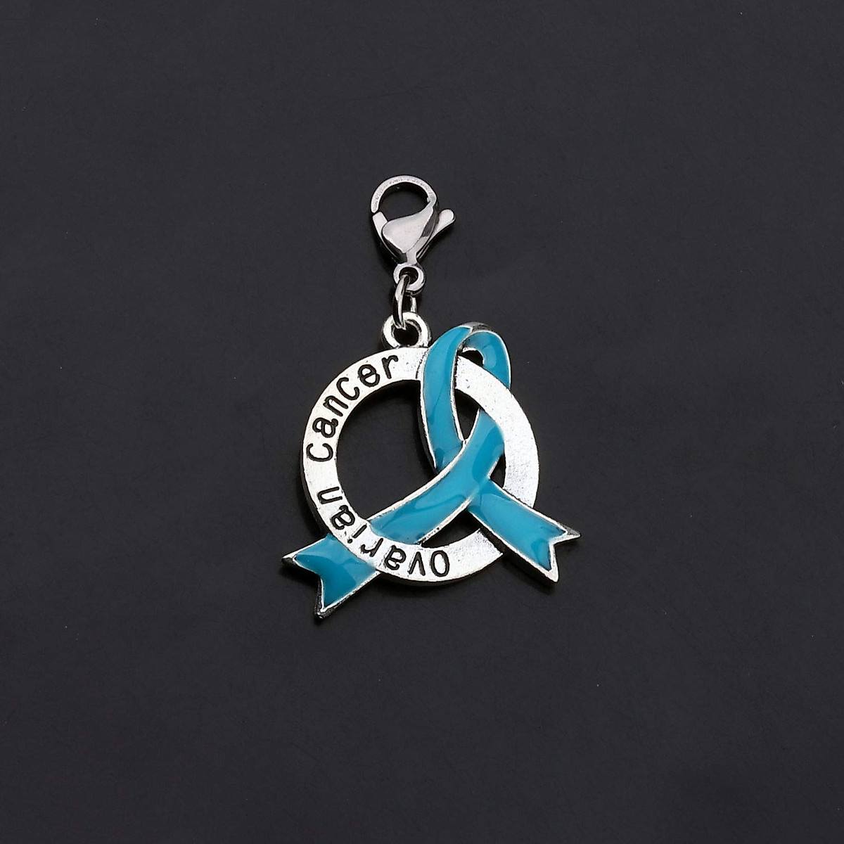 CENWA Ovarian Cancer Gift Ovarian Cancer Awareness Teal Ribbon Clip-on Charm/Necklace Ovarian Cancer Support Jewelry (Ovarian Cancer Clip-on Charm)