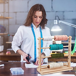 BENECREAT Wood Ribbon Storage Rack, 4 Tier Ribbon Holder Organizer Spool Holder Organizer for Sewing Craft, Mesh Thread Tape, Wreath Crochet Thread Tulle Roll, Craft Gift Florist Wrapping