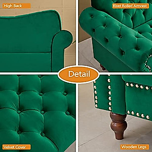INSTORY Velvet Sofa Traditional Couch Tufted Loveseat with Wooden Legs for Living Room, Office, Bedroom - Green