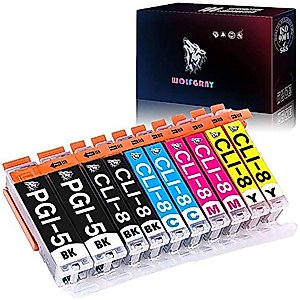 Wolfgray Compatible Ink Cartridges Replacement for Canon PGI-5 CLI-8 PIXMA IP5200R IP3300 IP3500 IP4200 IP4300 IP4500 IP5200 MP500 MP510 MP520 MP600 MP800 MP830 MP950 MP960 MP970 MX700 MP530 MX850