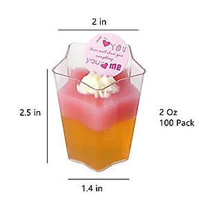 Hacaroa 100 Pack Mini Dessert Tumbler Cups with Spoons, 2 Oz Plastic Star Parfait Appetizer Cups, Clear Reusable Dessert Serving Bowls for Puddings, Mousse, Party Event