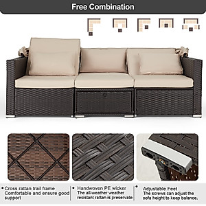 Vicluke 6 Pieces Patio Furniture Sets Outdoor Sectional Sofa Set Rattan Daybed with Retractable Canopy, Adjustable Backrest, Storable Tea Table Rectangle Sunbed for Backyard Garden Poolside(Khaki)