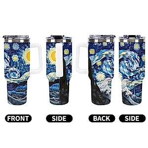 40 Oz Starry Night Insulated Stainless Steel Tumbler with Handle & Straw Lid, Reusable Travel Cupholder Friendly Mug for Coffee, Water, Tea