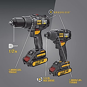 Cat® 18V 1 FOR ALL Cordless Hammer Drill & Impact Driver Combo Kit with 2 Batteries -DX12K, Black