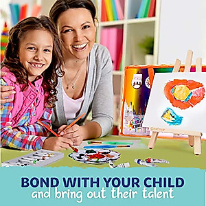 27-Piece Acrylic Paint Set for Kids - 100% Cotton Canvases, Wood Easel, Brushes, Waterproof Smock, Mixing Palette - Portable and Easy Storage