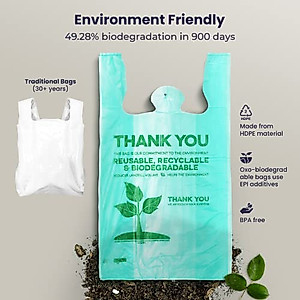 [100 Pack] Reusable Plastic T-Shirt Bag Eco Friendly Grocery Shopping Thank You Recyclable Trash Basket Bags