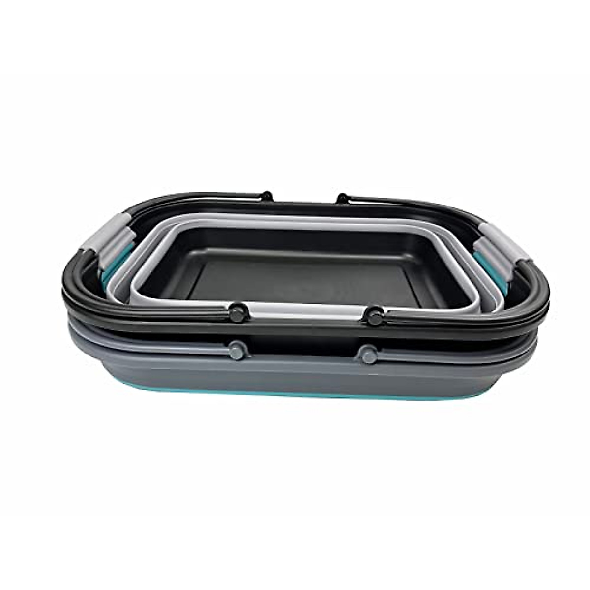 SAMMART 29L (7.6 Gallons) Set of 2 Collapsible Tub with Handle - Portable Outdoor Picnic Basket/Crater - Foldable Shopping Bag - Space Saving Storage Container (Alloy Grey + Crystal Blue)