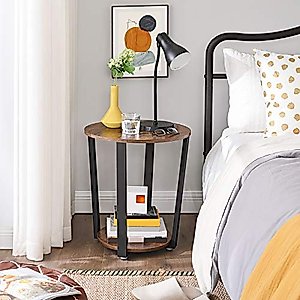 VASAGLE Round End Table with Storage Shelf, Side Tray for Small Space, Easy Assembly, Accent Furniture with Steel Frame, 19.7 x 19.7 x 22.4 (50 x 50 x 57 cm), Rustic Brown