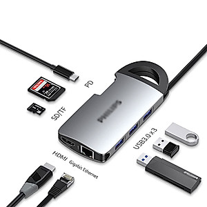 Port Expander USB C Docking Station 8-in-1 USB C Hub Adapter Aluminum Shell (4K HDMI, 3 USB3.0, SD/TF Card Reader, 60W PD, Ethernet Port USB Splitter