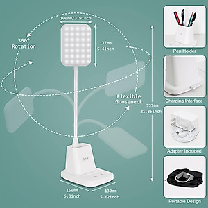 LED Desk Lamp with Wireless Charger, Sailstar White Desk Light with Pen Holder, 3 Color Modes with Stepless Dimming, CRI 85, 800 Lumen, Study Lamps for College Dorm Room, Home Office, Adapter Included