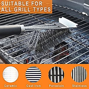 POLIGO 5PCS BBQ Grill Accessories Set in Carrying Bag Bundle with Safe Stainless Steel Wire Grill Brush and Scraper for All Barbecue Grills - Ideal Birthday Father's Day Grilling Gifts for Men Dad