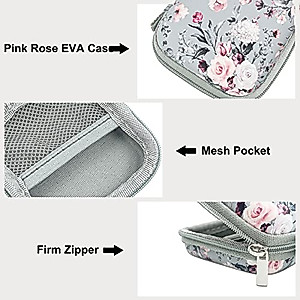 KOUJAON Square Earbud Case, Headphone Organizer Wired Ear Bud Case Portable EVA Carrying Case Storage Bag with Carabiner for Airpods Pro Beats Bose Galaxy Buds Data Cable Storage (Pink Rose)