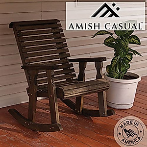 Amish Heavy Duty 600 Lb Roll Back Pressure Treated Rocking Chair (Dark Walnut Stain)