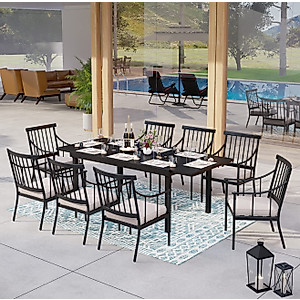 MFSTUDIO 9PCS Outdoor Patio Dining Set with 8 Metal Chairs and Expandable Rectangular Dining Table for 6-8 People, Patio Conversation Set for Deck, Yard, Garden