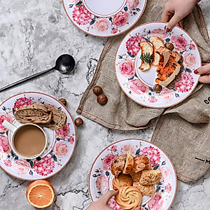 hapray Floral Party Supplies, (Serves 24) Rose Flower Disposable Paper Plates Cups Napkin, Knives Spoons Forks, Tableware Sets for Baby Shower Birthday Bridal Shower Tea Valentines Day Decorations