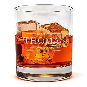 Personalized Single Whiskey Glass Tumbler - Old Fashioned Glass for Him - Christmas Whisky Gift Ideas - (1 Glass included)