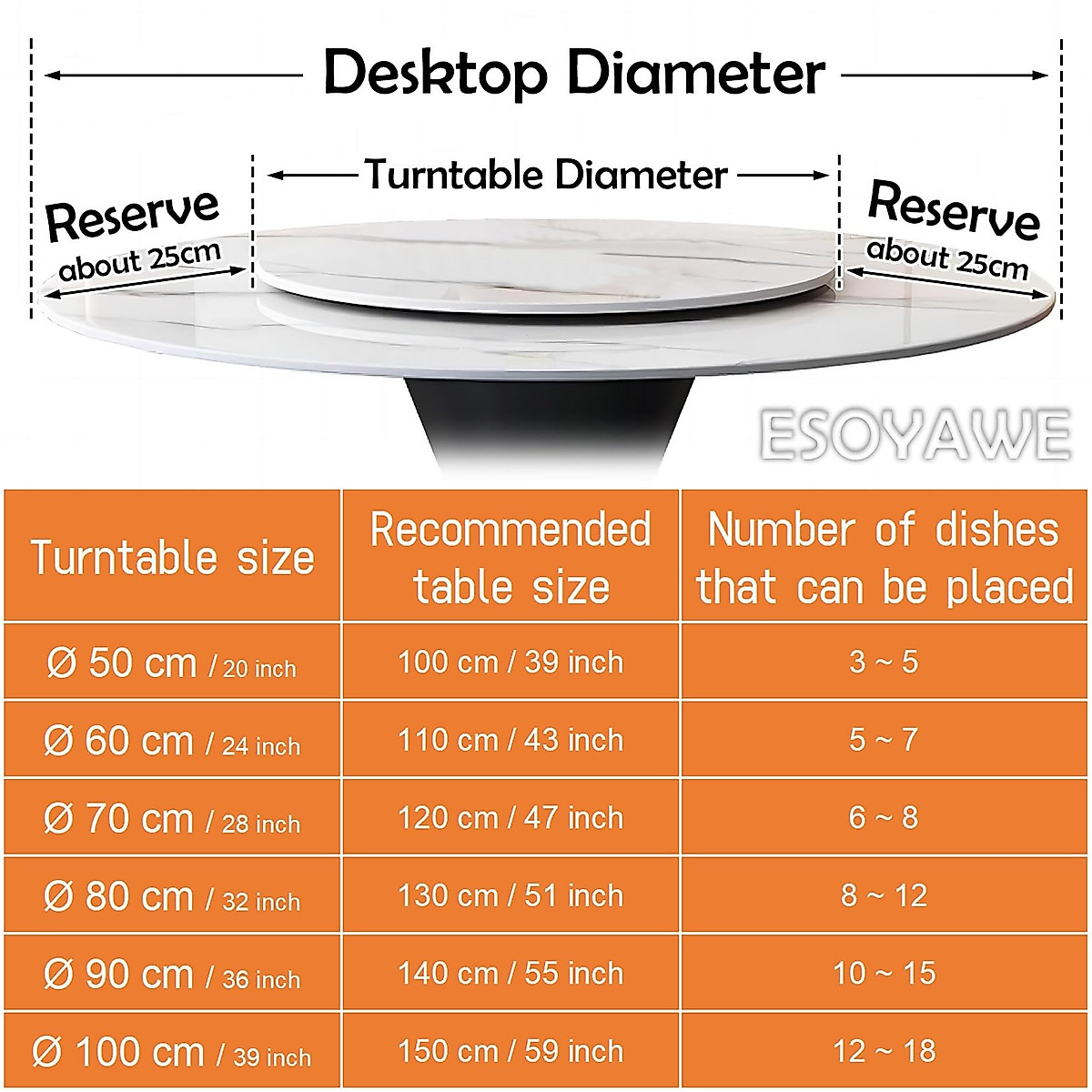 Wooden Rotating Plate For Dining Table With Silent Bearings, Ø 20 24 28 32 36 39 Inch Tabletop Round Rotating Serving Tray, Easy To Reach Food Lazy Susan Turntable