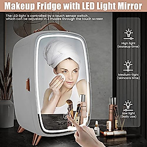 KFO Portable Mirrored Beauty Fridge With LED Lighting,6 Liter Portable Mini Fridge for Makeup, 4 Liter/6 Can 3 LED Mirror Light Mode,for Makeup Storag