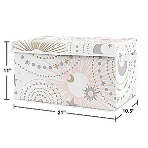 Sweet Jojo Designs Blush Pink, Gold and Grey Star and Moon Girl Baby Nursery or Kids Room Small Fabric Toy Bin Storage Box Chest for Celestial Collection