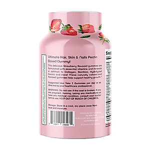 MYVIDAPURE Hair Skin Nails. Biotin, MSM, Vitamin D3, Collagen, Hydrolyzed Keratin, Vitamin A, Riboflavin, Natural Strawberry Flavor, Color Non GMO, Gluten Free (60 gummies)