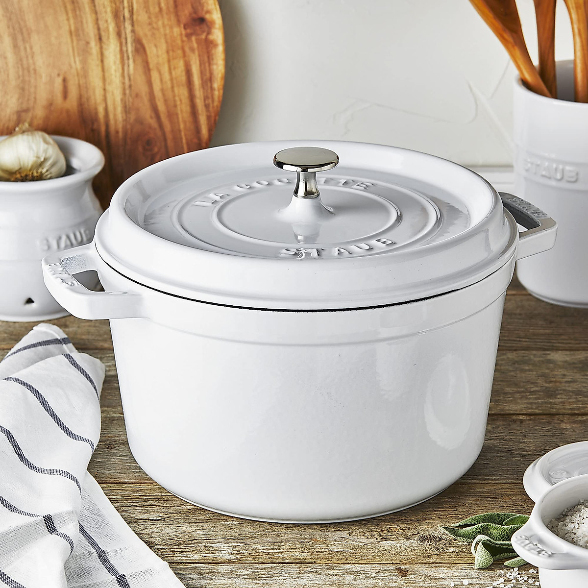 Staub Cast Iron Dutch Oven 5-qt Tall Cocotte, Made in France, Serves 5-6, White