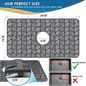 Premium Silicone Sink Protector for Kitchen Sink, 26''x 14''Kitchen Sink Mat Grid with Center Drain, Upgrade Heat Resistant & Non-Slip, Perfect for Bottom of Farmhouse Stainless Steel Porcelain Sink