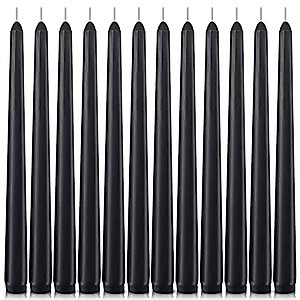 Black Taper Candles, 12 Pack 10 Inch Candlesticks for Dinner Wedding Party and Home Decoration