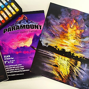 Paramount Universal Primed Premium Cotton Black Canvas Pads - Black - 12" x 16" - 10 Sheets - Universal Double Primed Cotton Canvas Pads for Students, Drawing, Painting, Travel, & More