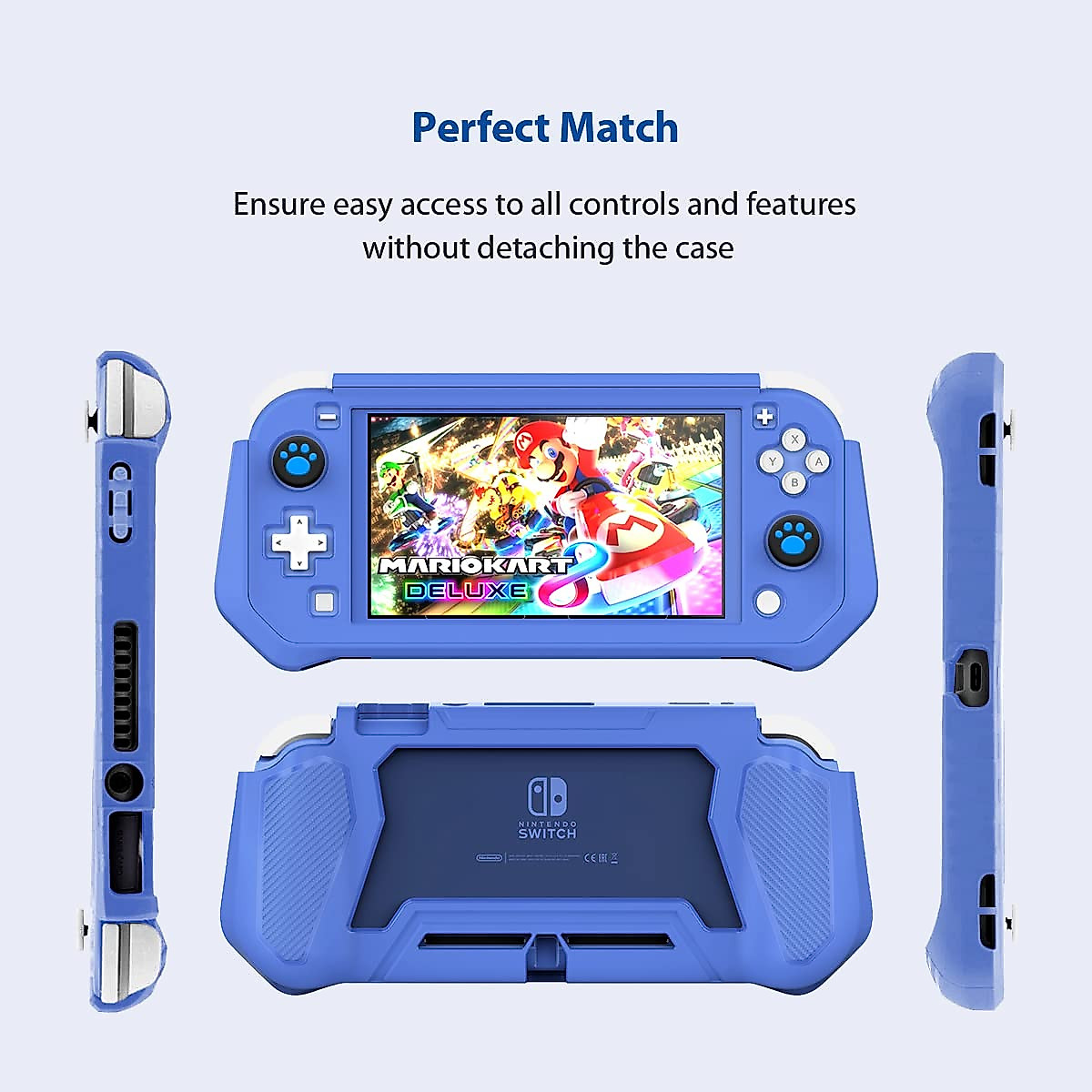 Switch Lite Case Protective Case for Nintendo Switch Lite, Case Compatible with Nintendo Switch Lite Hand Grip Case with Detachable TPU+Built-in PC Screen Protector & 2 x Thumb Grip Caps (Navy Blue)