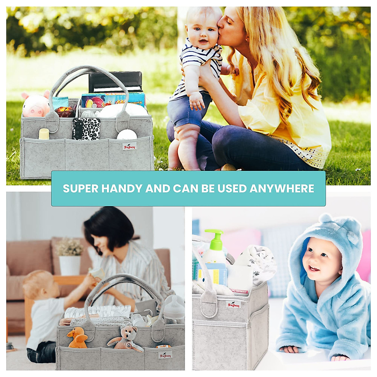 Baby Diaper Caddy Organizer with handle-Diaper Organizer Caddy For Girl Boy,Large Baby Organizer for Changing Table & Car,Felt Diaper Caddy,Baby Diaper Caddy Organizer Basket Grey,Baby Caddy Organizer