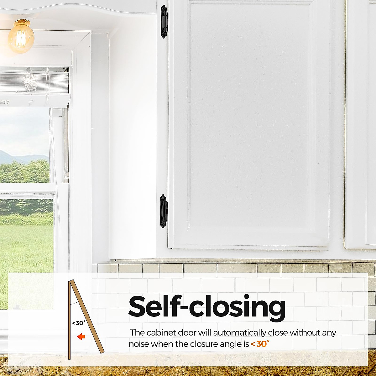 50 Pack 25 Pair Black Cabinet Hinges - 3/8 inch Inset Kitchen Cabinet Hinges, Semi-Concealed Hinges, Self Closing Cabinet Door Hinges with Door Bumper Flush Face Mount Cupboard Hardware