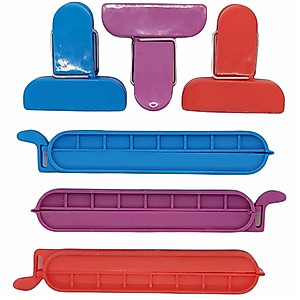 Handy Housewares 6 Piece Multi-Purpose Bag Clips Set, Includes 3 Mini 1.5" Wide Chip Clips and 3 Bread/Snack 4" Wide Bag Sealing Clips (1 Set)