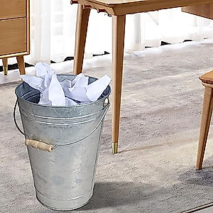 Eonvgei Metal 3.5 Gallon Large Wastebasket Trash Can,with Wooden Handle for Bedroom,Kitchen,Bedroom,Home Office Decor，13 Liters (Silver)