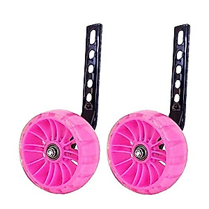 HUWAY training wheels flash mute wheel bicycle stabiliser mounted Kit compatible for bikes of 12 14 16 18 20 Inch， 1 Pair (pink2)