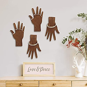 MOOCA 6-Piece Wooden Hand Form Jewelry Display Set - 2-Way Design for Wall Hanging or Standalone Mannequin Finger Hand Display, Brown Color