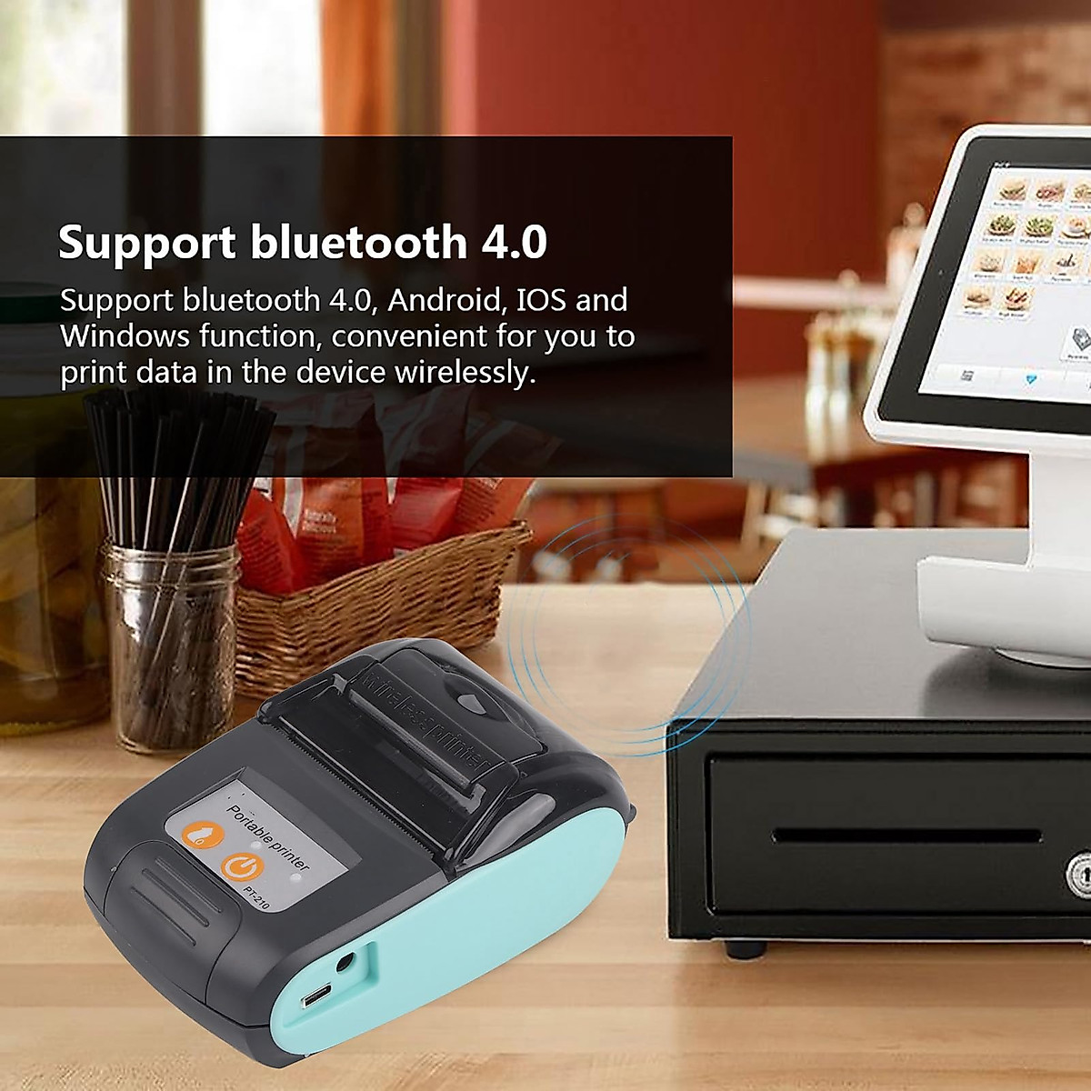 PT-210 Portable Receipt Printer, Bluetooth Thermal Printer, High Speed USB Thermal Printer Support Bluetooth 4.0, for Android, for iOS and for Windows (US Plug)