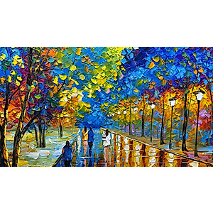 Tyed Art- 24X48 Inch Oil Paintings on Canvas Art 100% Hand-Painted Contemporary Artwork Abstract Artwork Night Rainy Street Wall Art livingroom Bedroom Dinning Room Decorative Pictures Home Decor