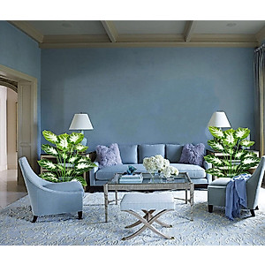 Rozwkeo Artificial Plants Fake Turtle Tree Leaves with Stems 29" Tall Faux Palm Tree Large Monstera Leaf Imitation Frond Tropical Plant Greenery Floral Jungle Party Indoor Outdoor Garden Decoration