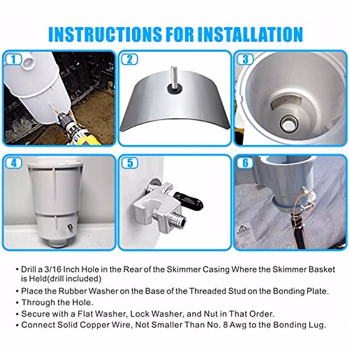 Pool Bonding Kits, BWB680AG Above Ground Pool Skimmer, Compatible with Most Skimmers, in Direct Contact with Pool Water at All Times