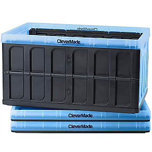 CleverMade 62L Collapsible Storage Bin, No Lid, Black/Translucent Blue.