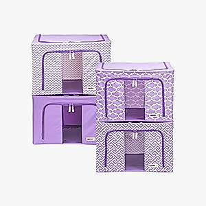 Foldable Clothes Storage Bag Organizer Pop Up Bins Strong Handle Quality Fabric for Collapsible Closet Boxes 4 Pack (Large) (Lavender)