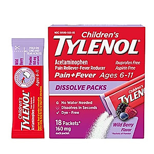 Tylenol Children's Dissolve Powder Packets with 160 mg Acetaminophen, Wild Berry, 18 ct