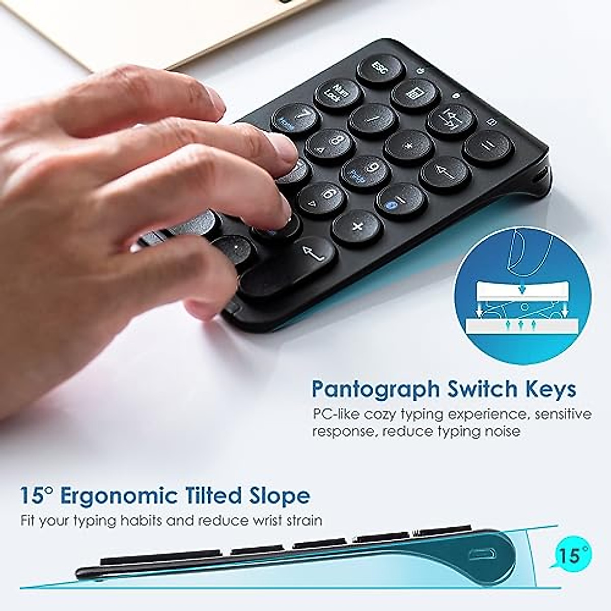 SANWA Bluetooth Numeric Keypad, Rechargeable Wireless Ten Key Number ...