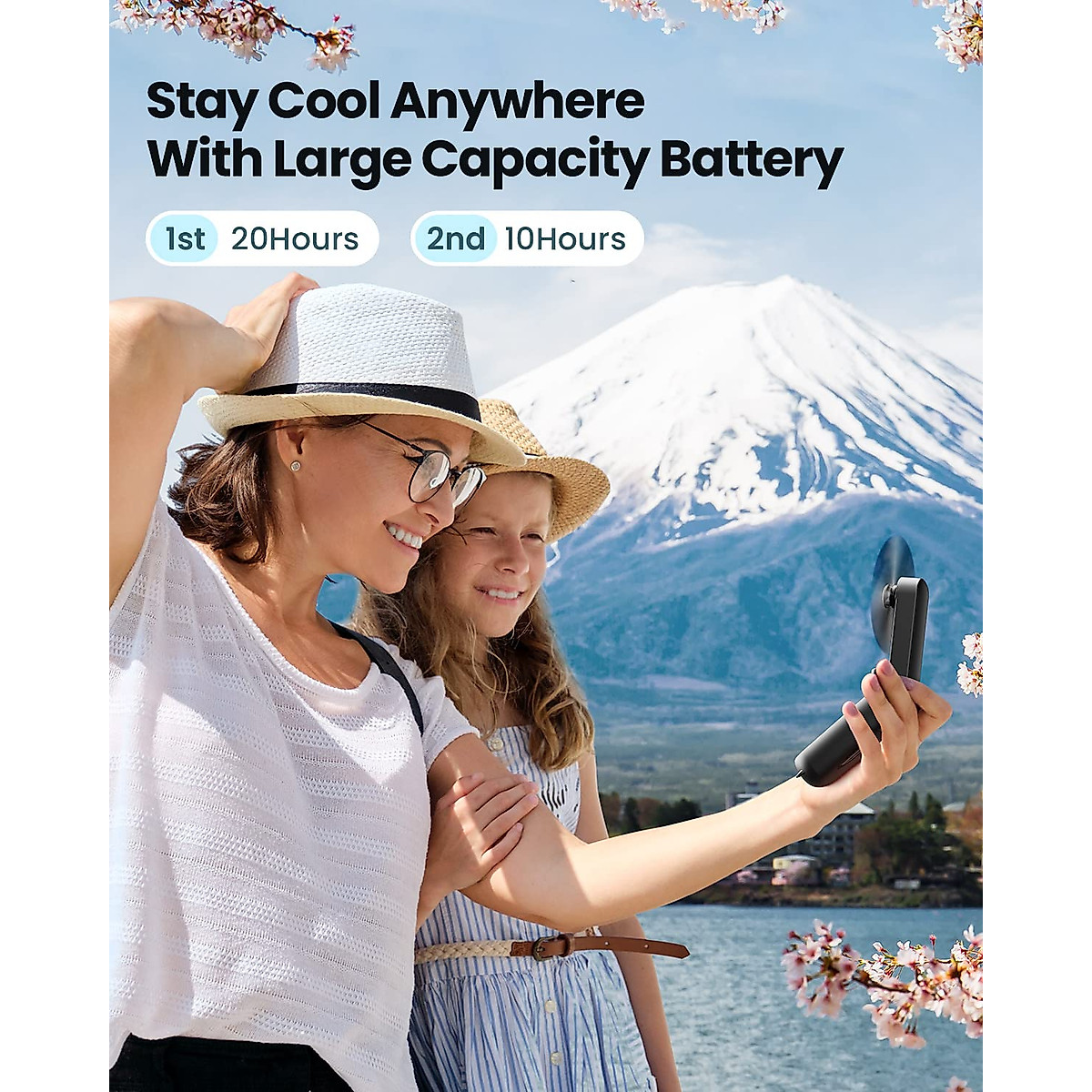 Gaiatop Portable Handheld Fan, Mini Rechargeable Folding Fans with Power Bank USB Battery Operated, Small Pocket Design for Eyelash Girls Women Travel Outdoor Black