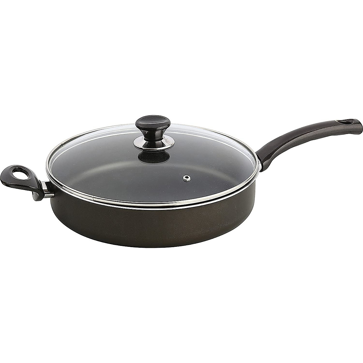 Mehtap 13 Inch Saute Pan with Lid and Two Handles, Teflon Classic Nonstick Frying Skillet Cookware for Simmering, Sautéing, and Braising, Black