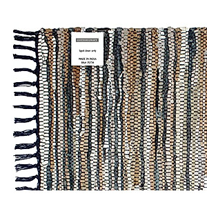 COTTON CRAFT Leather Chindi Area Rug - Boho Farmhouse Rustic Accent Rug - Handwoven Reversible Natural Recycled Leather Throw Rug - Entryway Living Room Dorm Study Gift - 3'x5' - Grey Ivory Multicolor