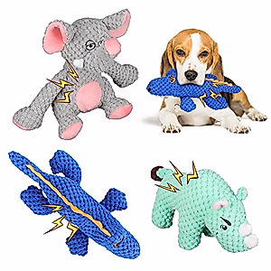 BWOGUE Squeaky Plush Dog Toys 3 Pack, Stuffed Dog Chew Toy with Squeaker and Crinkle Paper, Dog Toy Stuffed Animal for Teeth Cleaning for Small Medium Dogs and Puppy(3 Packs Animals Toys)