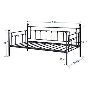 VECELO Twin Size Daybed Frame Metal Steel Slat Support/Strong Legs Headboard/Mattress Foundation