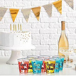 Nuogo 100 Pcs Happy Birthday Plastic Shot Glasses Birthday Party Favors Celebrate Birthday 2 oz Cheer Cups for Birthday Anniversary Wedding Party Supplies
