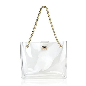 Multifunction Clear Chain Tote with Turn Lock Womens Shoulder Handbag (Clear)